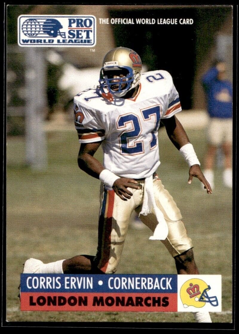 1991 Pro Set WLAF World Bowl Combo London Monarchs #13 Corris Ervin ...